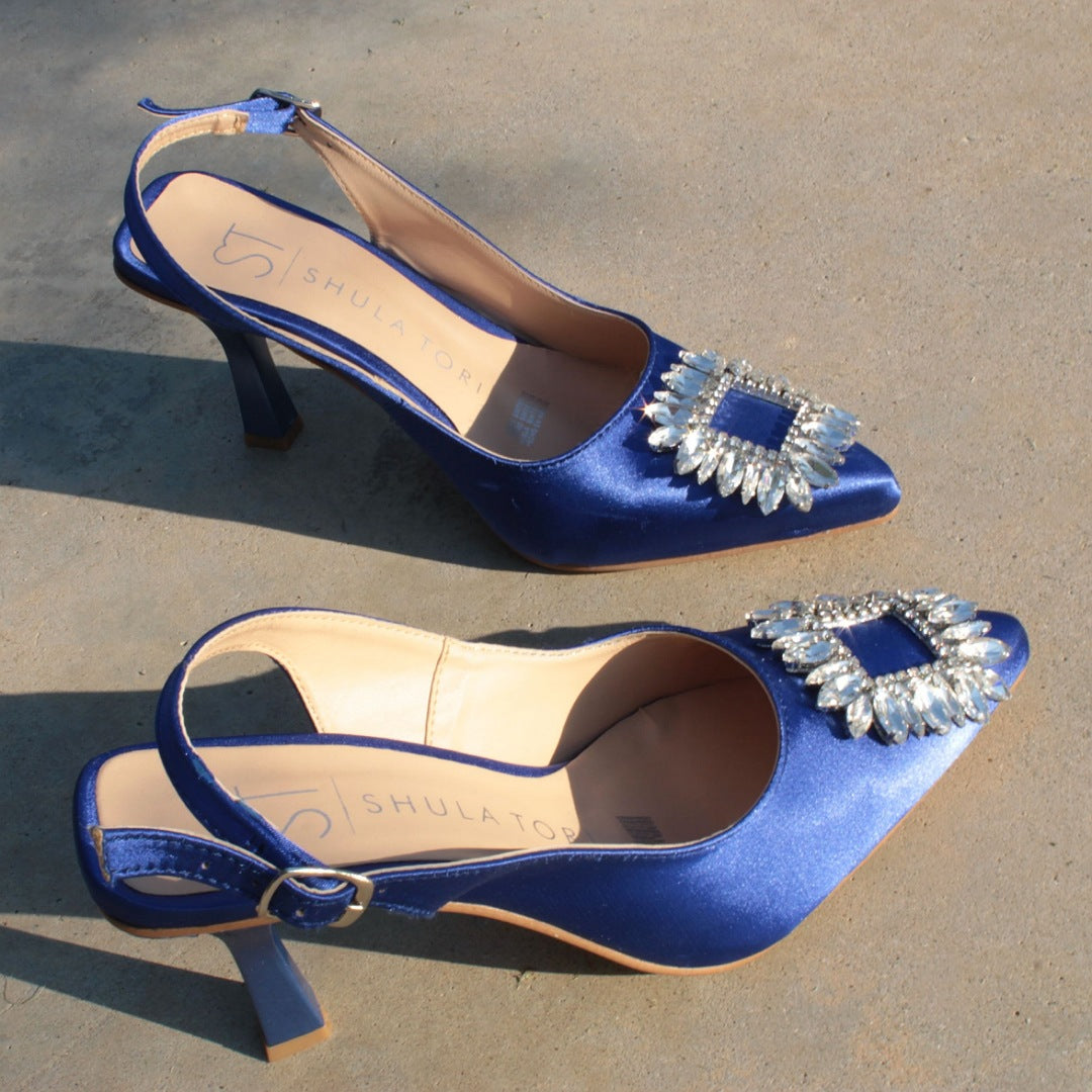 ZAPATILLA AZUL REY DESTALONADA DE TACÓN DE AGUJA CON HERRAJE (MOD 5001 ...